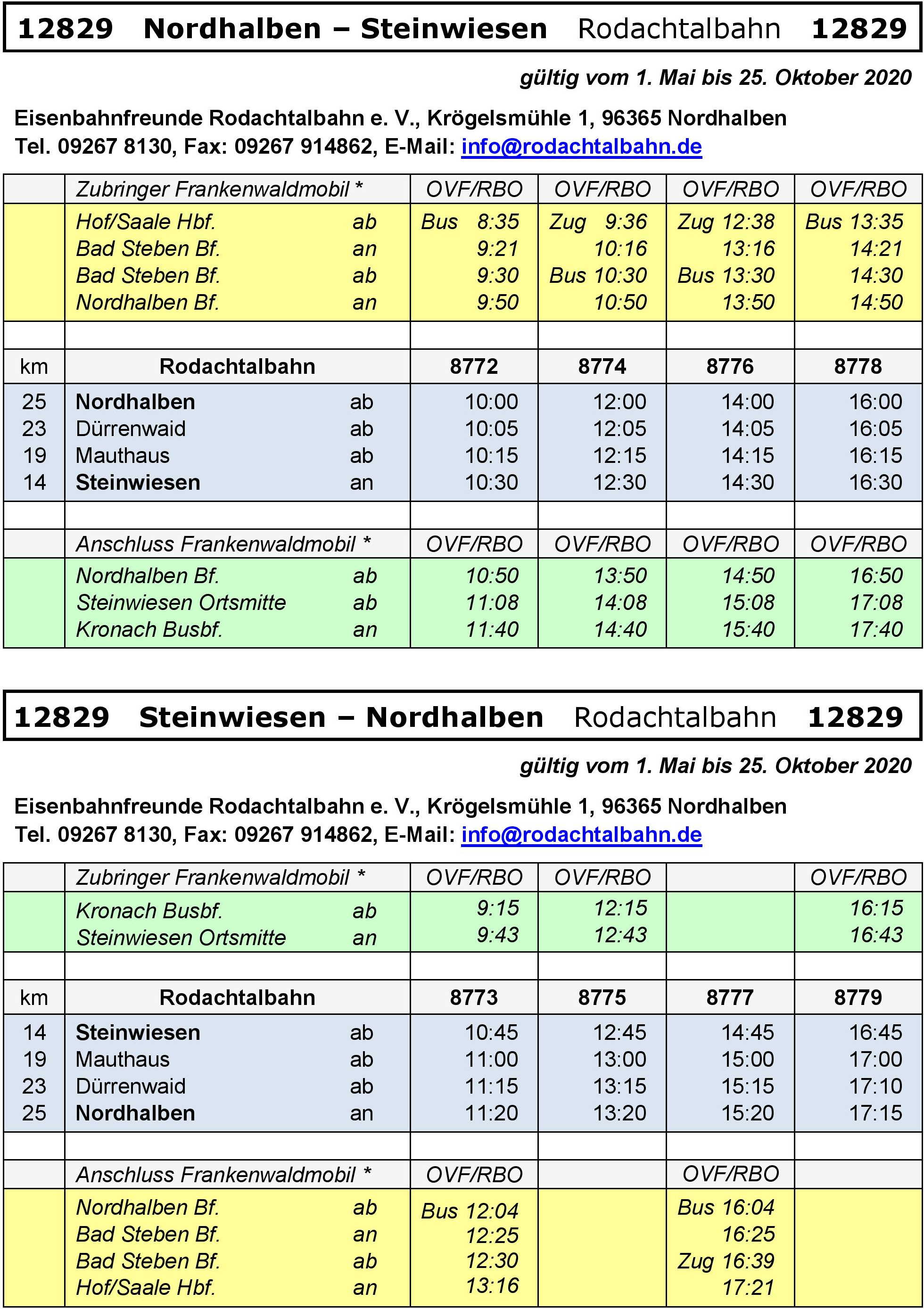 Eisenbahnfreunde Rodachtalbahn e.V. - Fahrplan